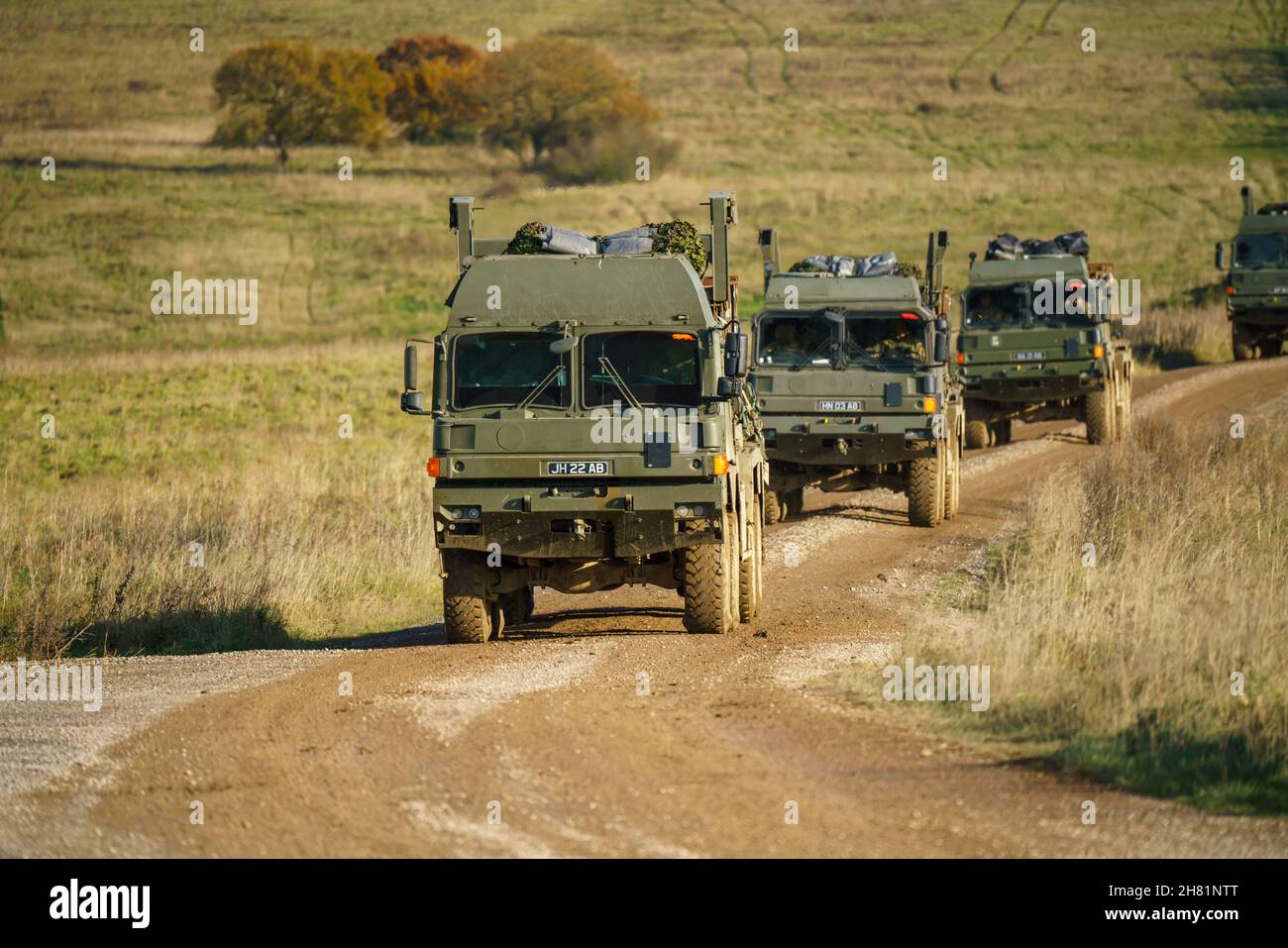 Convoy of British army MAN SV HX77 8x8 EPLS Heavy Utility Trucks in ...