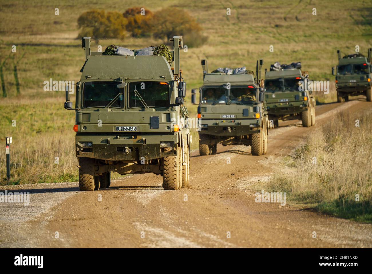 Convoy of British army MAN SV HX77 8x8 EPLS Heavy Utility Trucks in ...