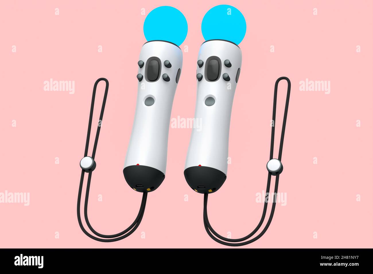 Virtual reality white controllers for online and cloud gaming on pink ...