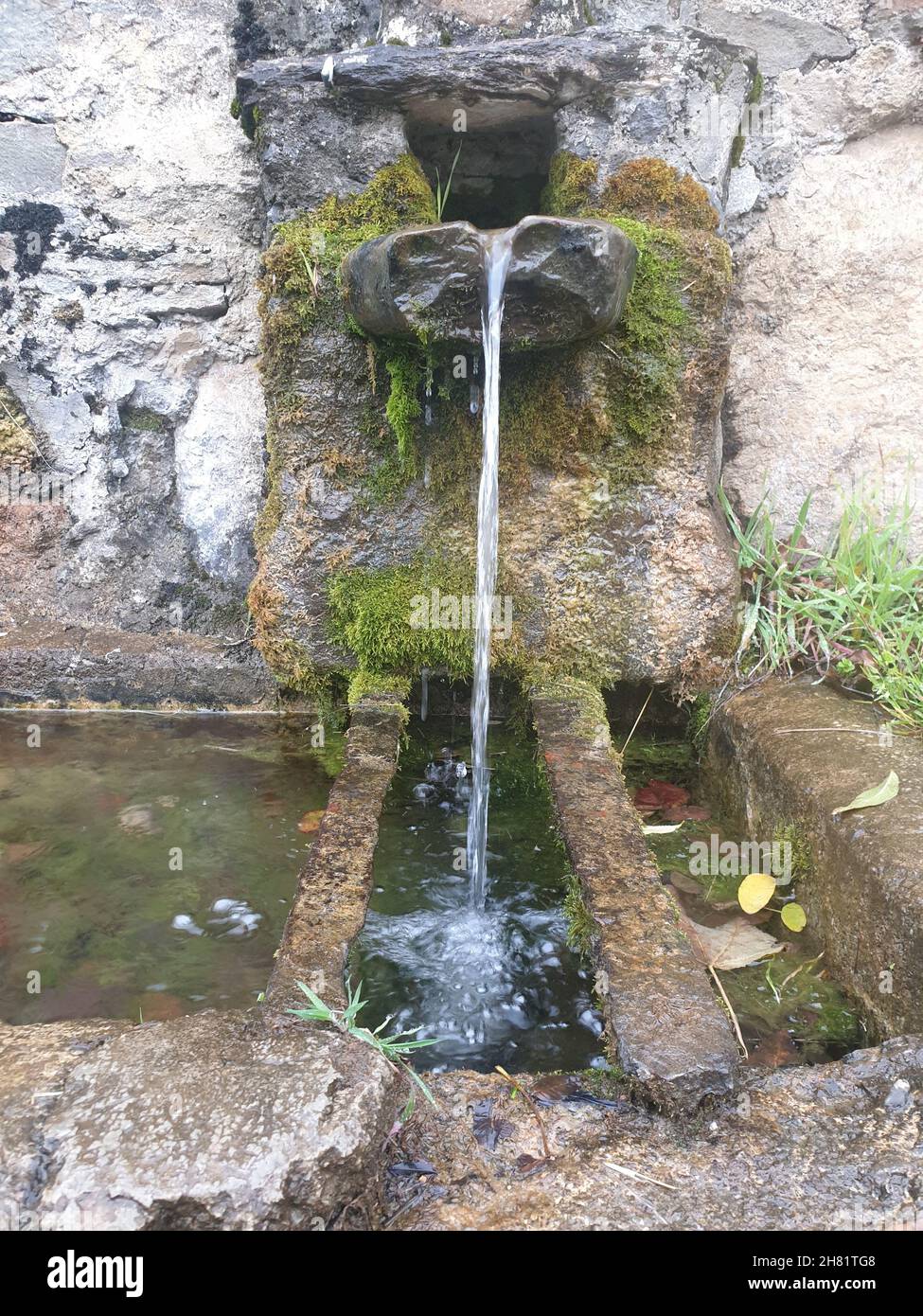 Vertical closeup of the water jet pouring into the pond Stock Photo - Alamy