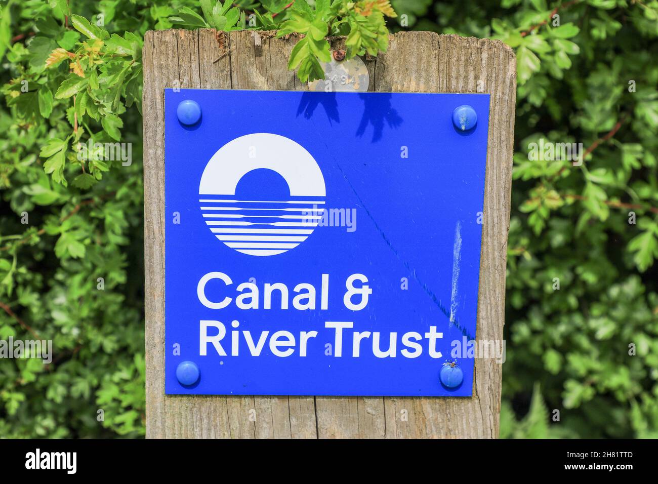 A sign for the Canal and Rivers Trust on the Trent and Mersey Canal ...