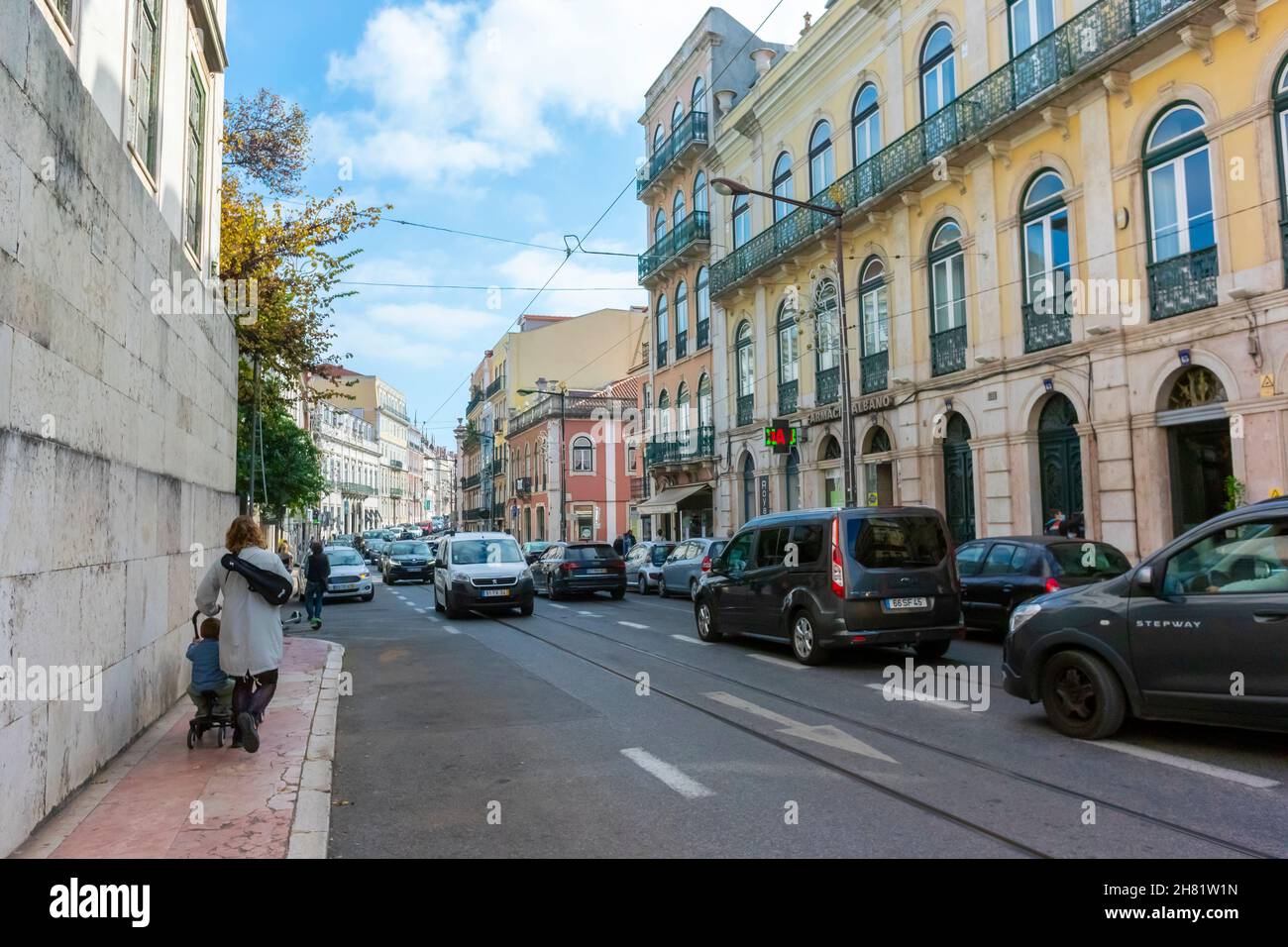 Lisbon, Portugal, Street Scenes, Cars Driving in Old Town Center Stock ...