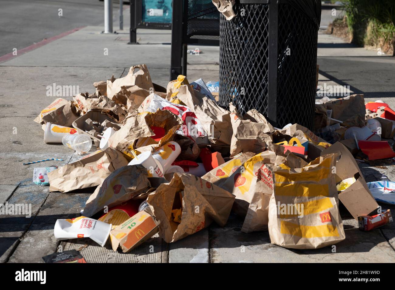 Los Angeles, CA USA - Novmber 14, 2021: Mountains of fast food wrappers ...