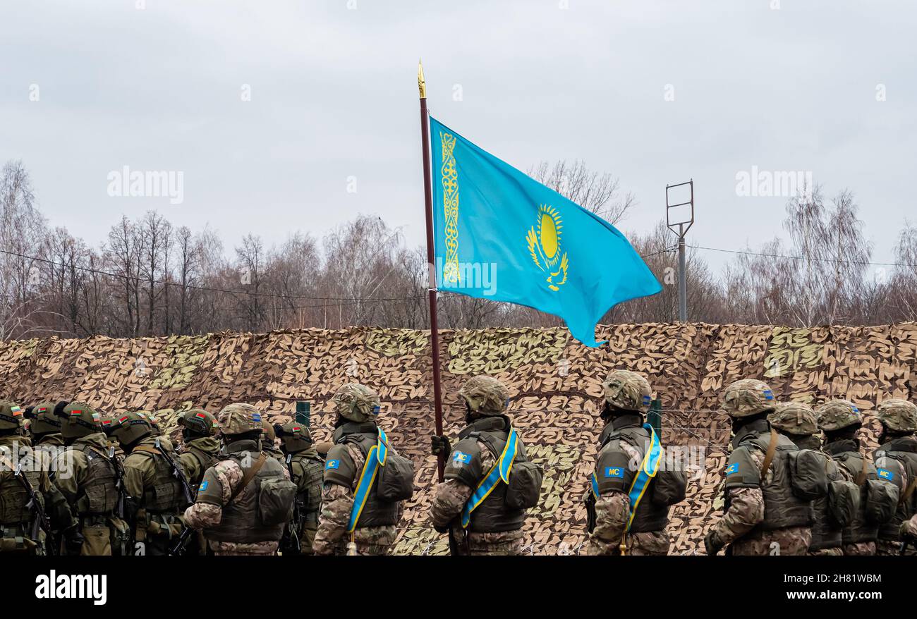 Soldier with flag collective security treaty organization hi-res stock ...