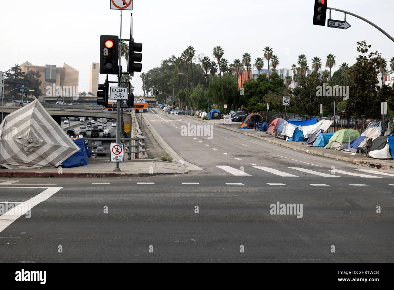 Los Angeles, CA USA - November 19, 2021: A homeless encampment along ...