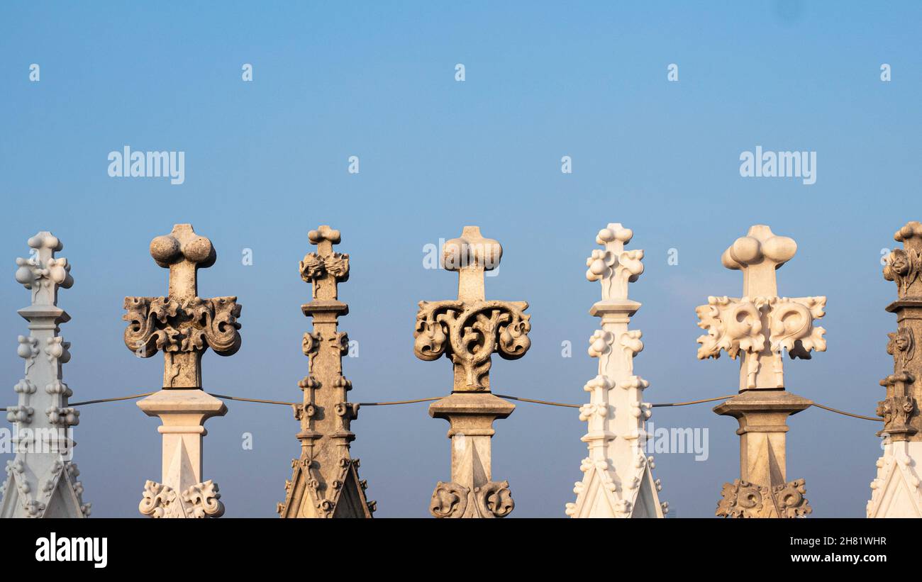 Decorative stone elements on the terrace of the Cathedral of Milan ...
