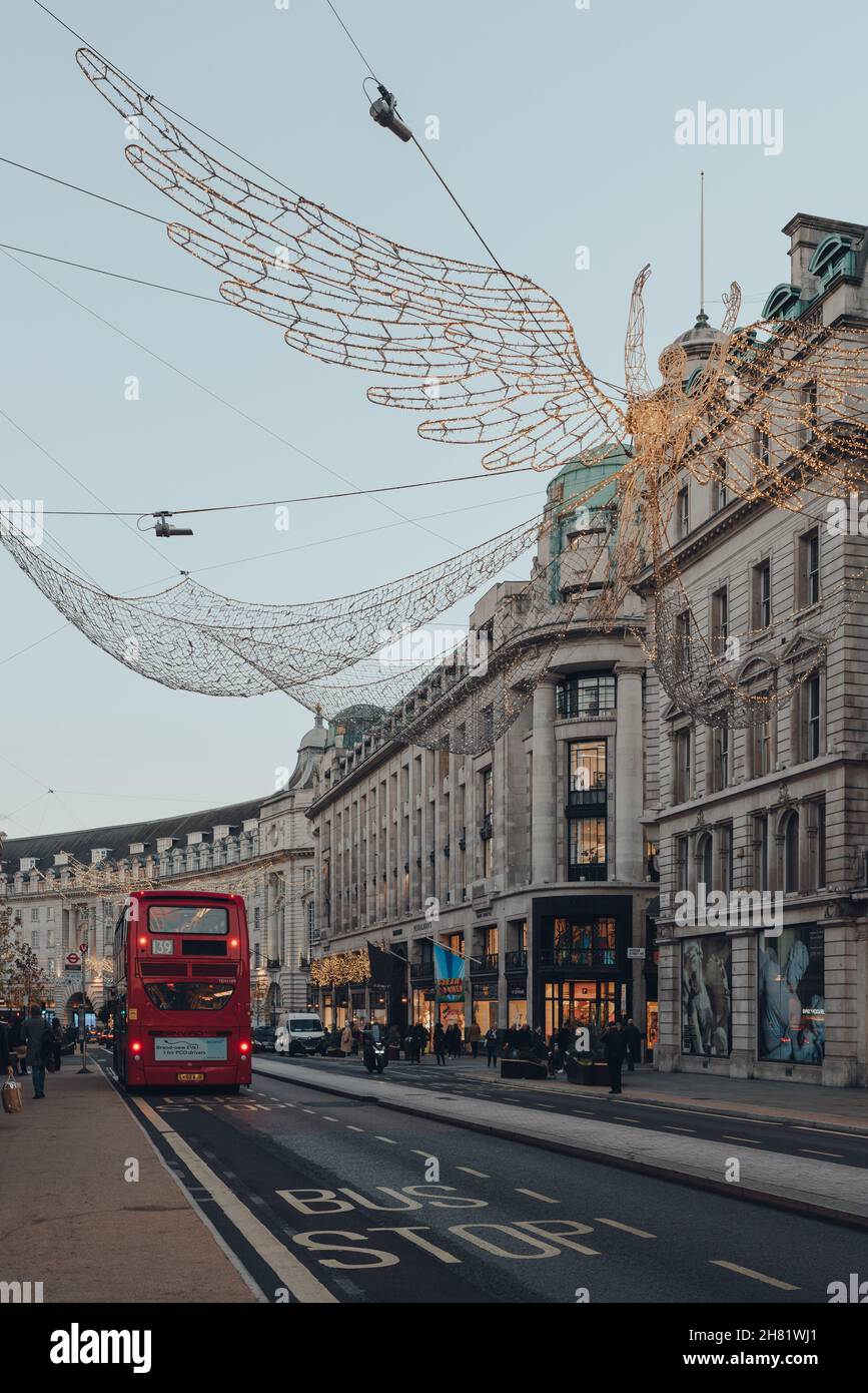 London, UK - November 23, 2021: Angel Christmas lights on Regent Street ...