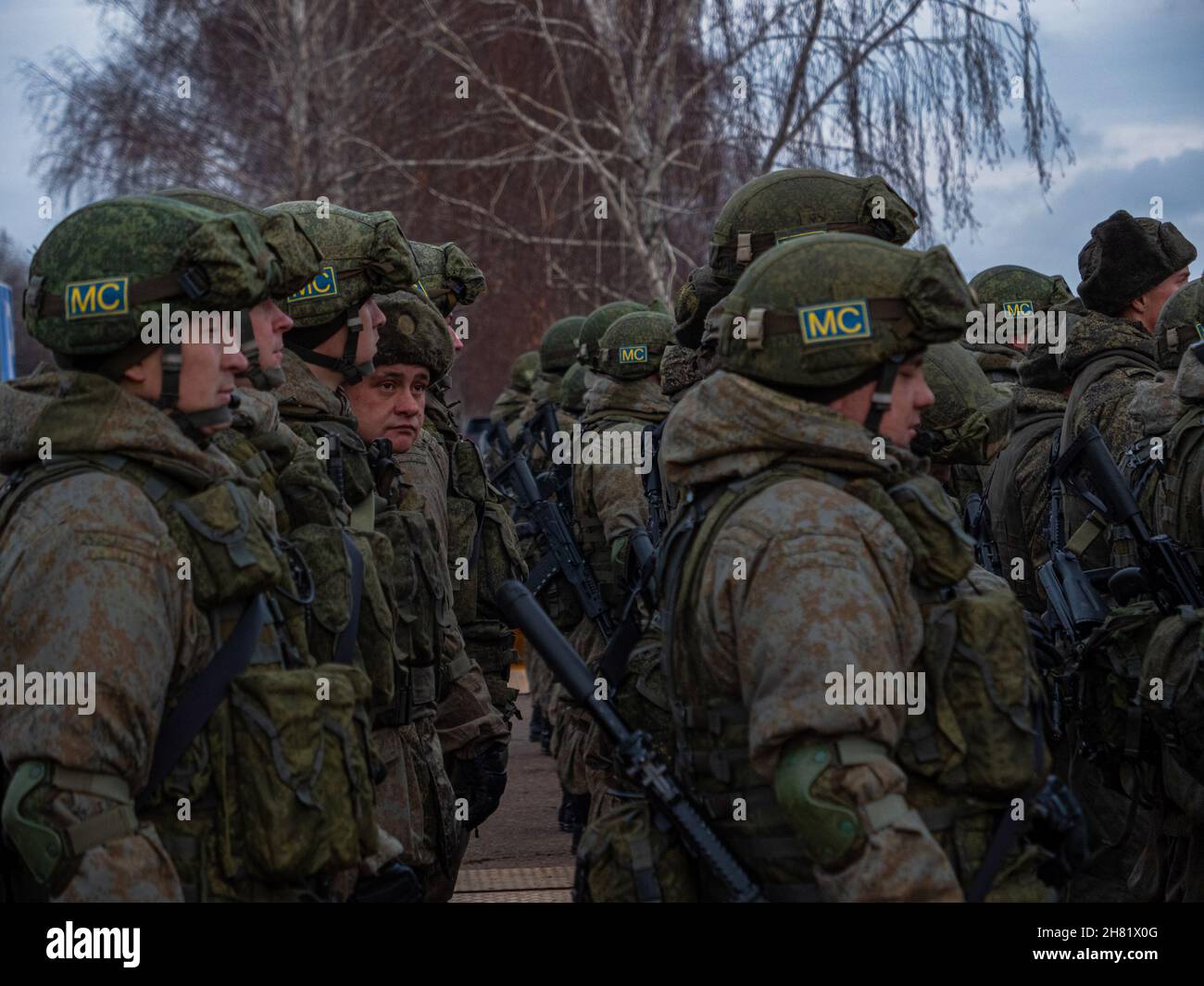 Kazan, Russia. 08 November 2021. A line of peacekeeping soldiers ...