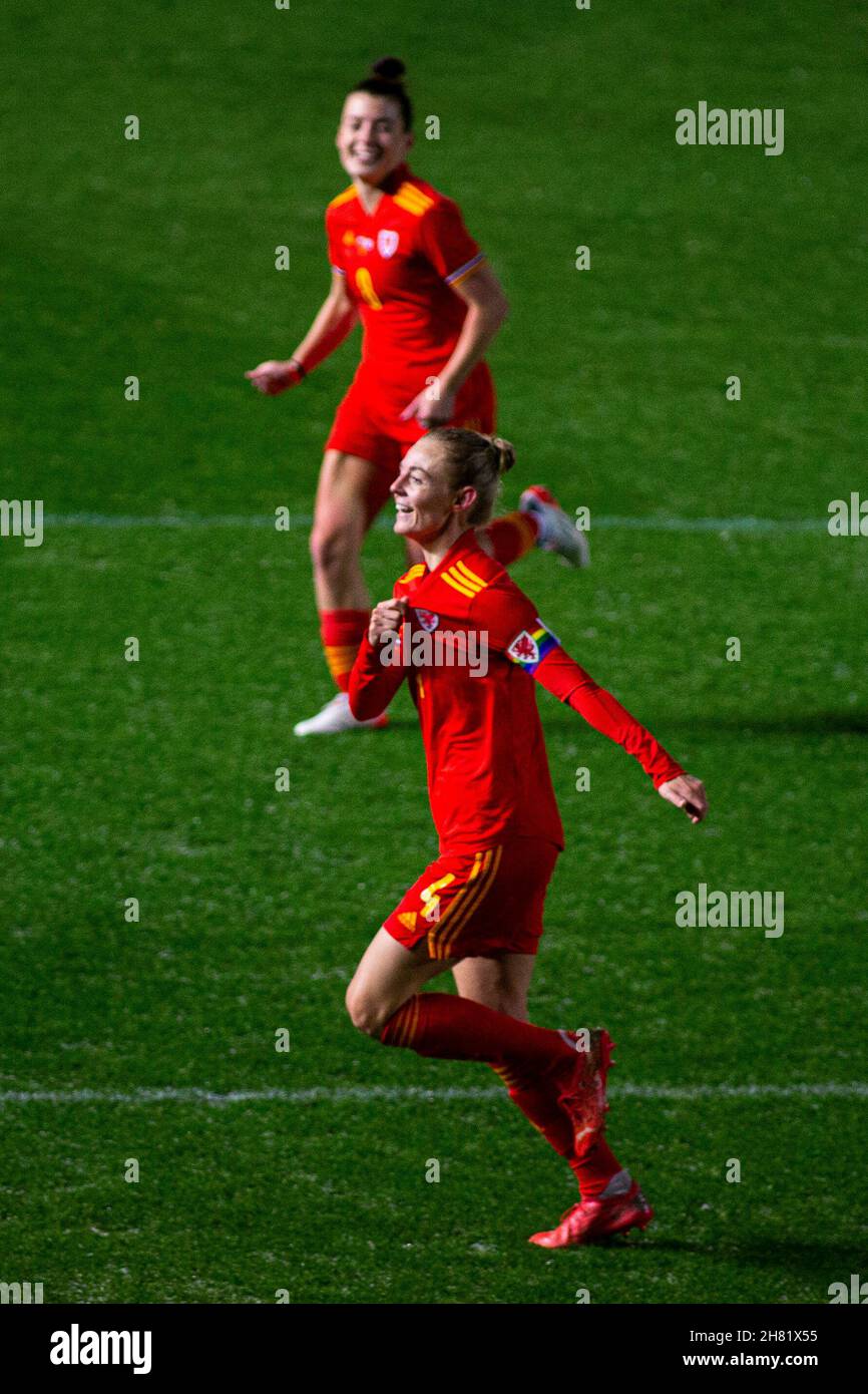 Llanelli, UK. 26th Nov, 2021. Sophie Ingle of Wales celebrates scoring ...