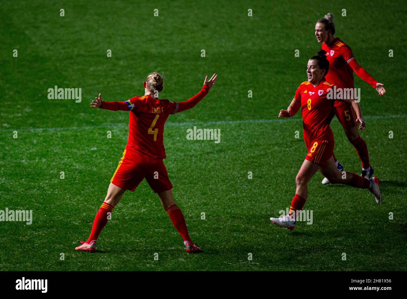 Llanelli, UK. 26th Nov, 2021. Sophie Ingle of Wales celebrates scoring ...