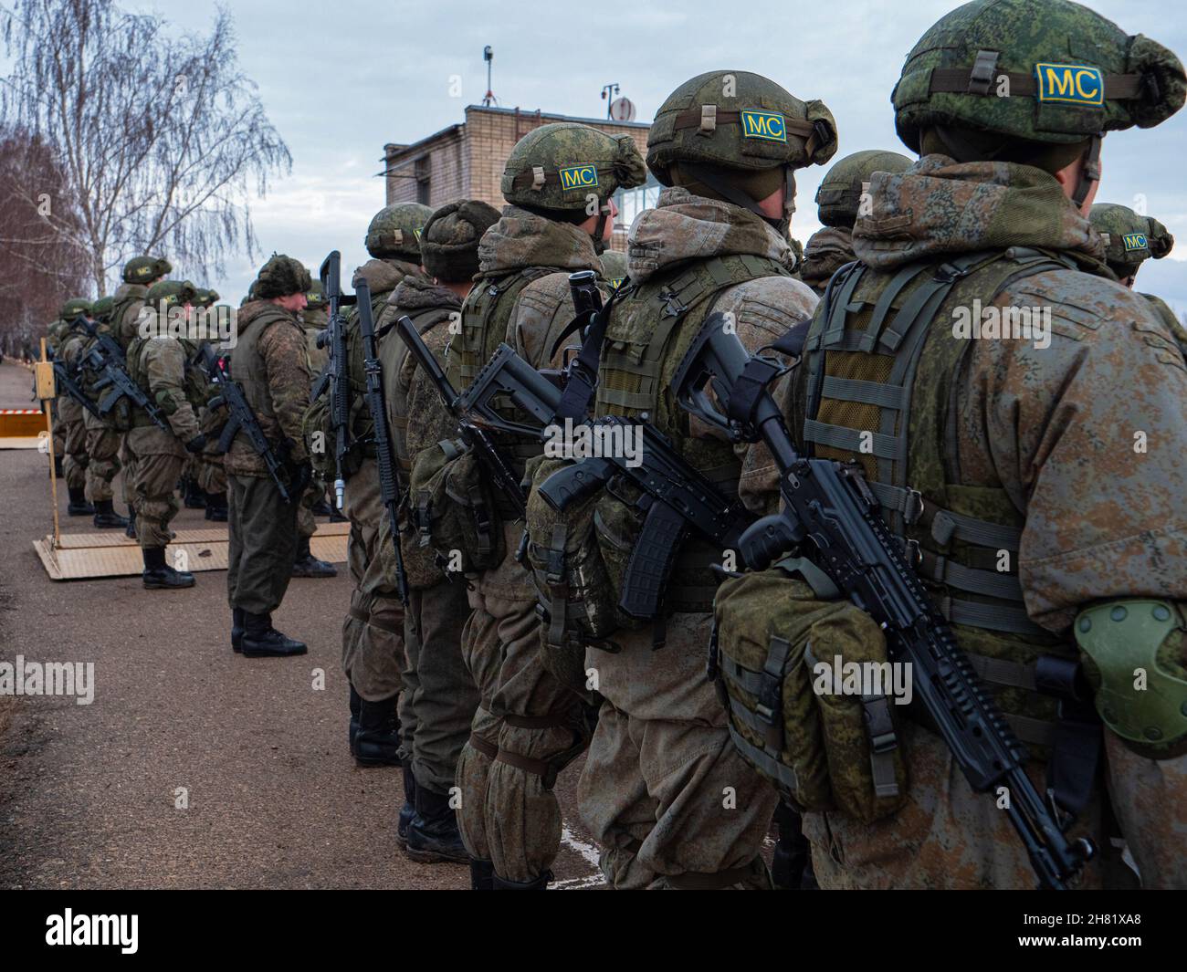 Kazan, Russia. 08 November 2021. A line of peacekeeping soldiers ...