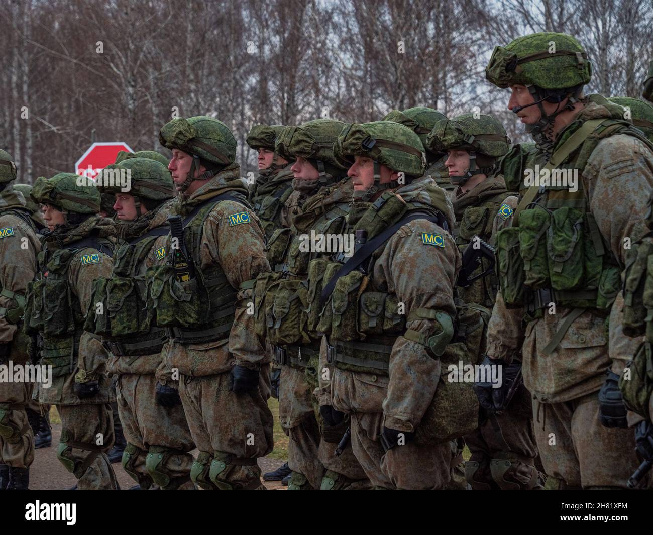 Kazan, Russia. 08 November 2021. A line of soldiers at the security ...
