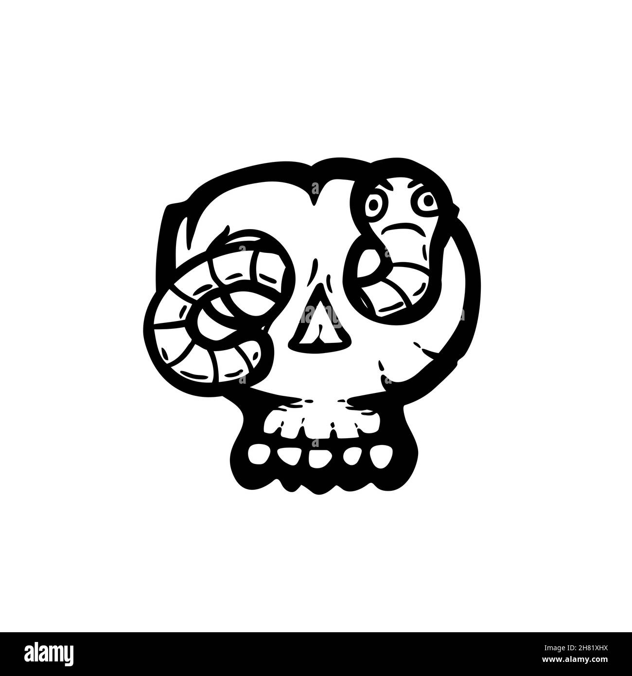 Cartoon skull, hand drawn vector illustration with worm Stock Vector ...