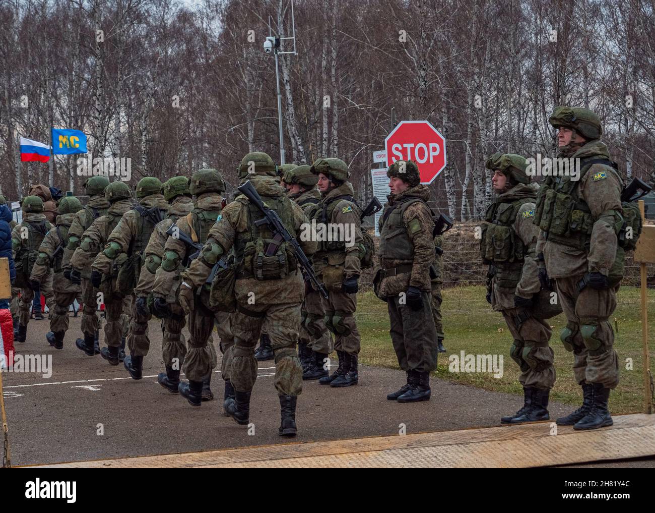 Kazan, Russia. 08 November 2021. A line of soldiers at the security ...
