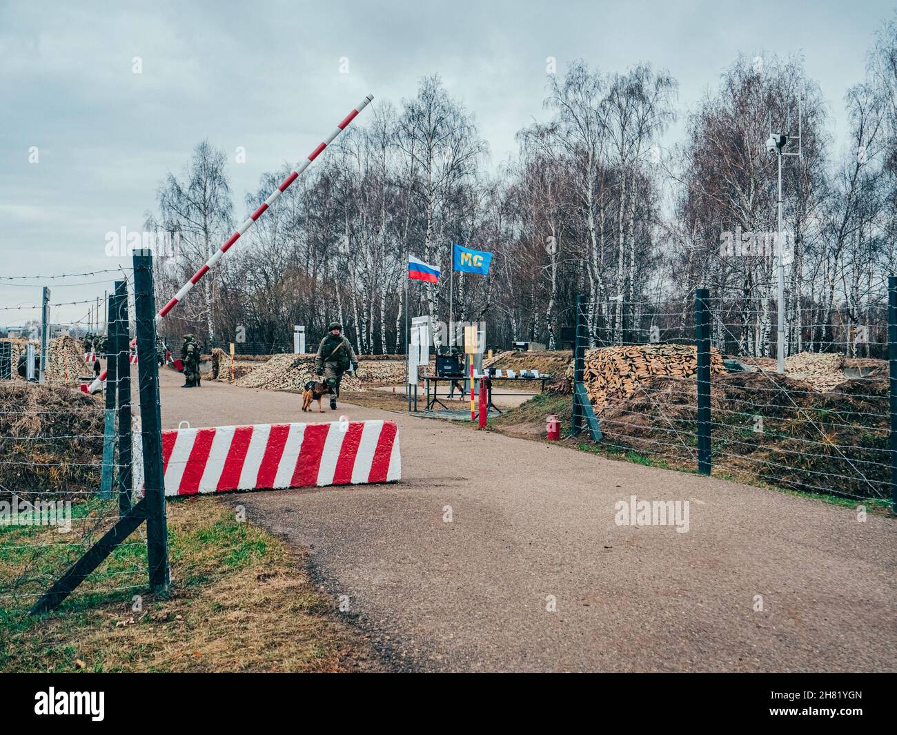 Kazan, Russia. 08 November 2021. Road checkpoint with STOP sign ...