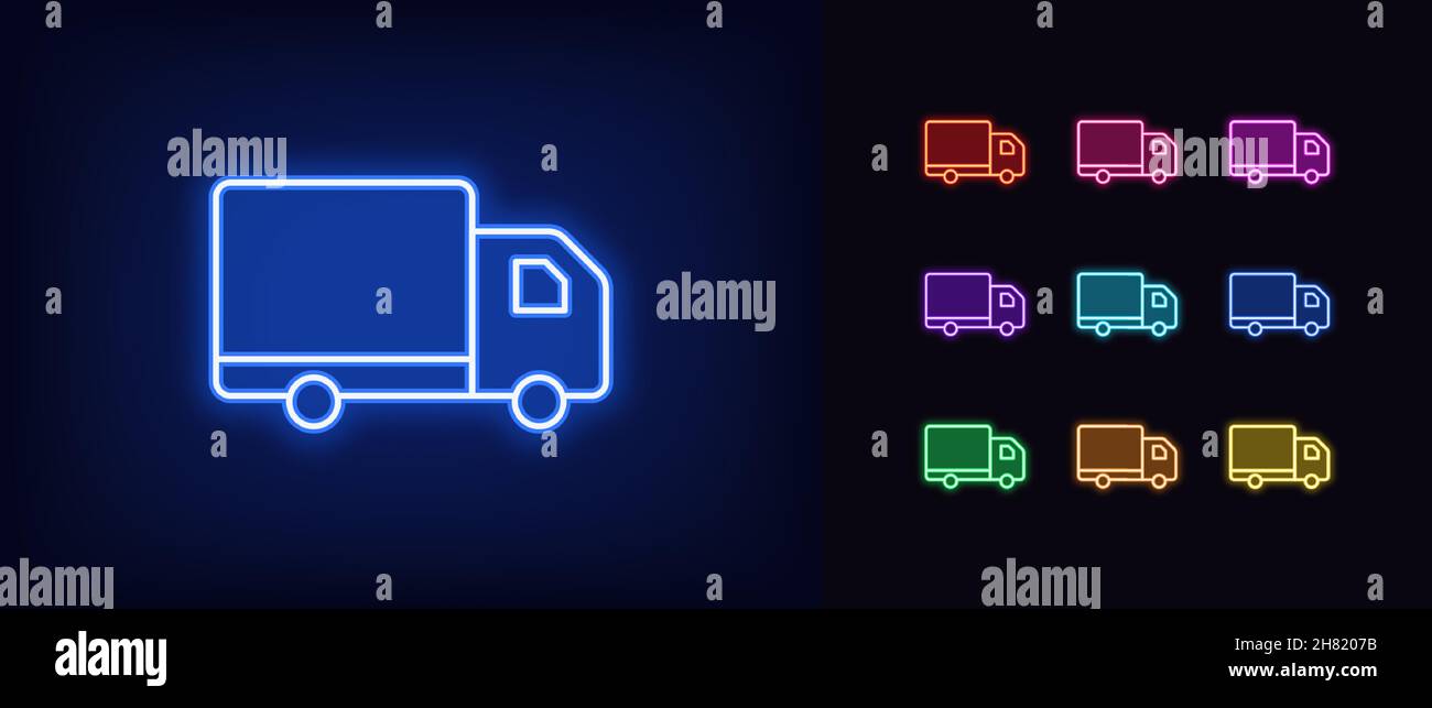 Outline neon truck icon. Glowing neon truck sign, lorry pictogram in ...