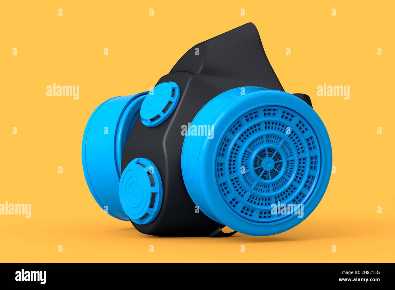 Gas mask on yellow background. 3d render and illustration of respirator ...