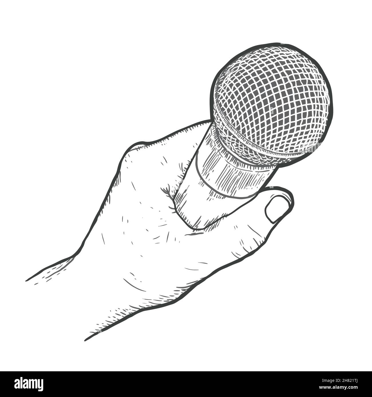 Hand drawn hand, with microphone, vector illustration Stock Vector ...