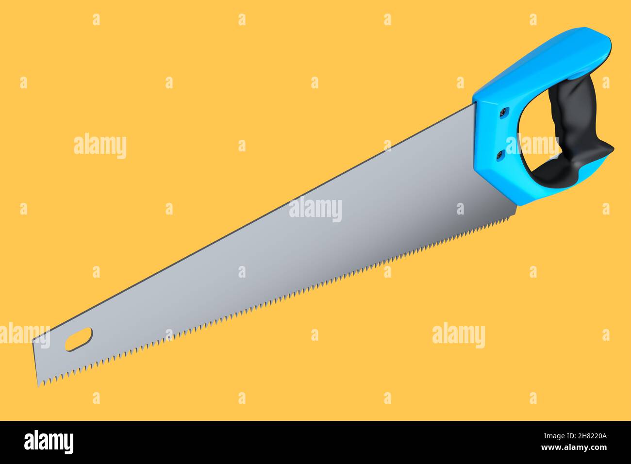 Hand saw with hardened teeth isolated on orange background. 3d render ...