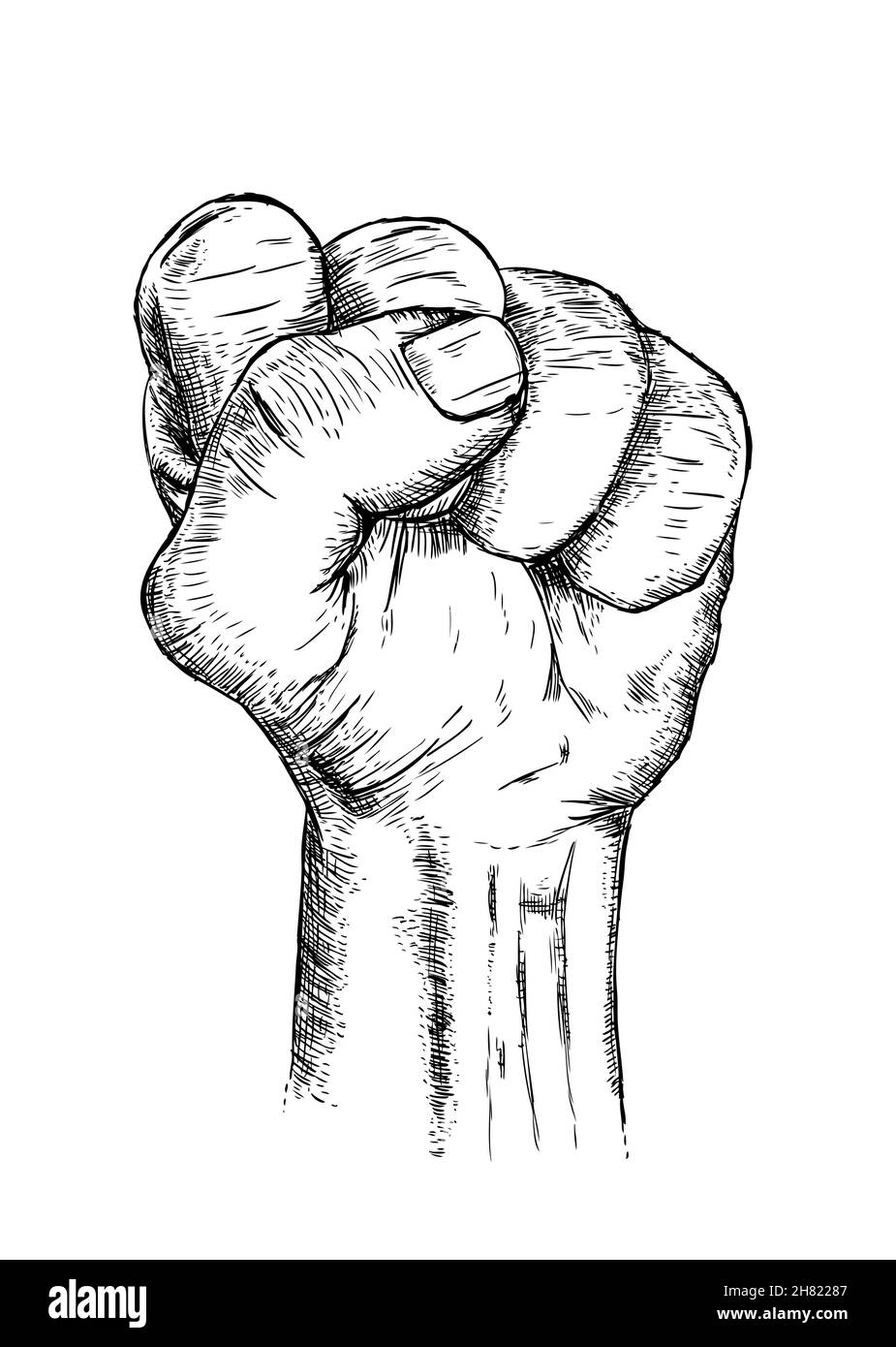 Hand symbolizing a gesture fist and power. Illustration in sketch style ...
