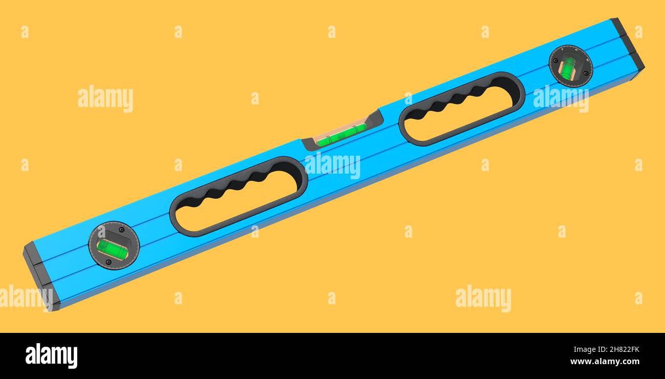 Building spirit level tool on orange background. 3d render and ...