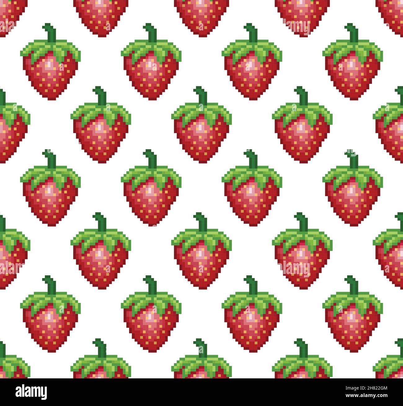 Strawberry pixel seamless pattern, in the vector. Isolated on white ...