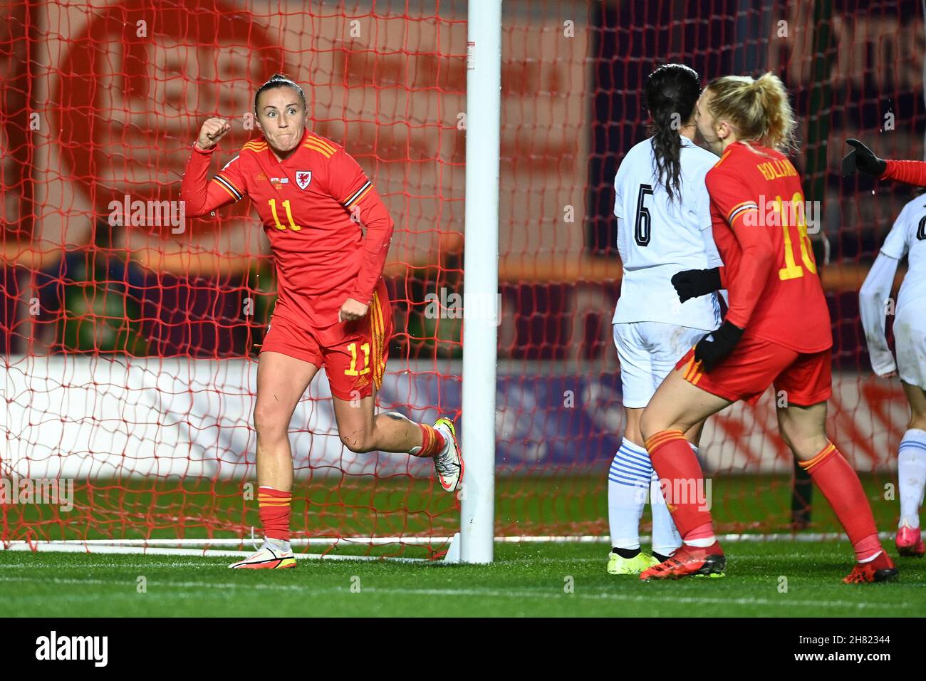 Natasha Harding #11 of Wales Women celebrates scoring her side's fifth ...