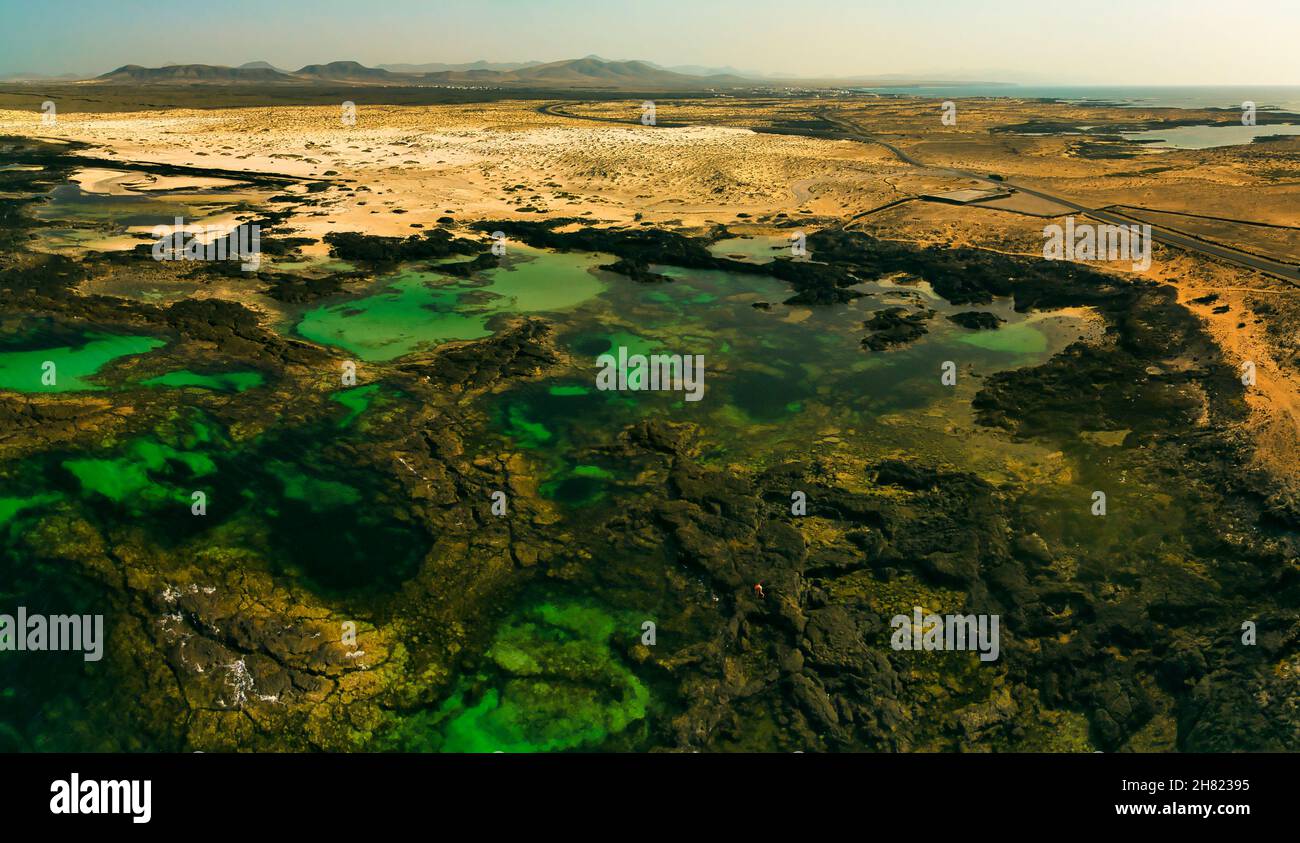 panoramic view of the rock pools of El Cotillo Fuerteventura Stock ...