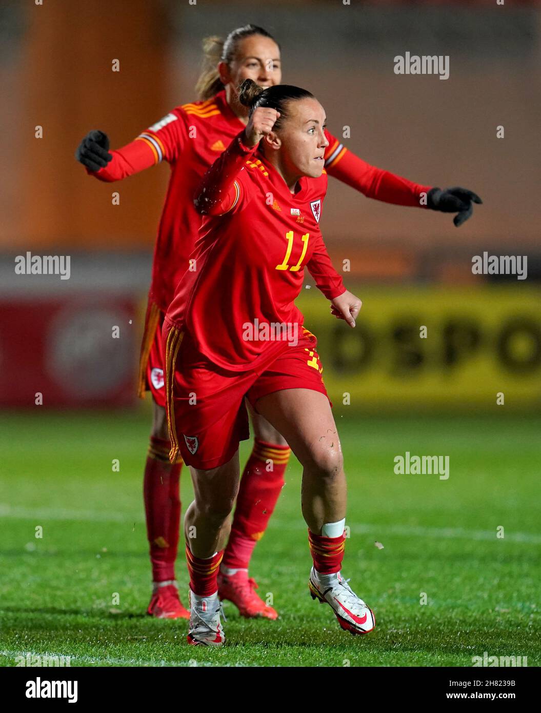 Wales’ Natasha Harding celebrates scoring her sides forth goal during ...