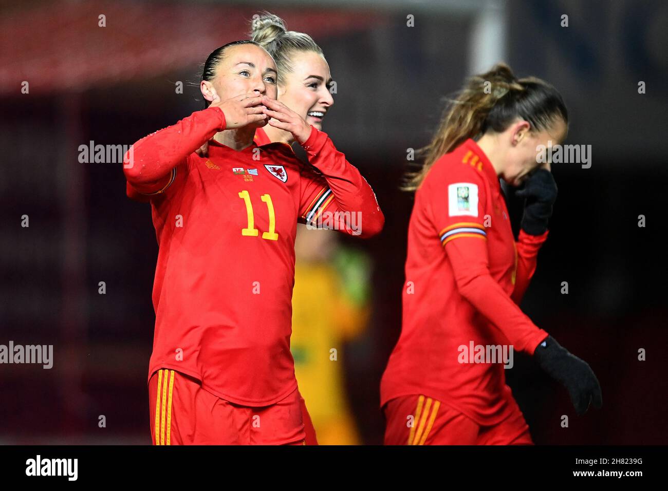 Natasha Harding #11 of Wales Women celebrates scoring her side's fifth ...