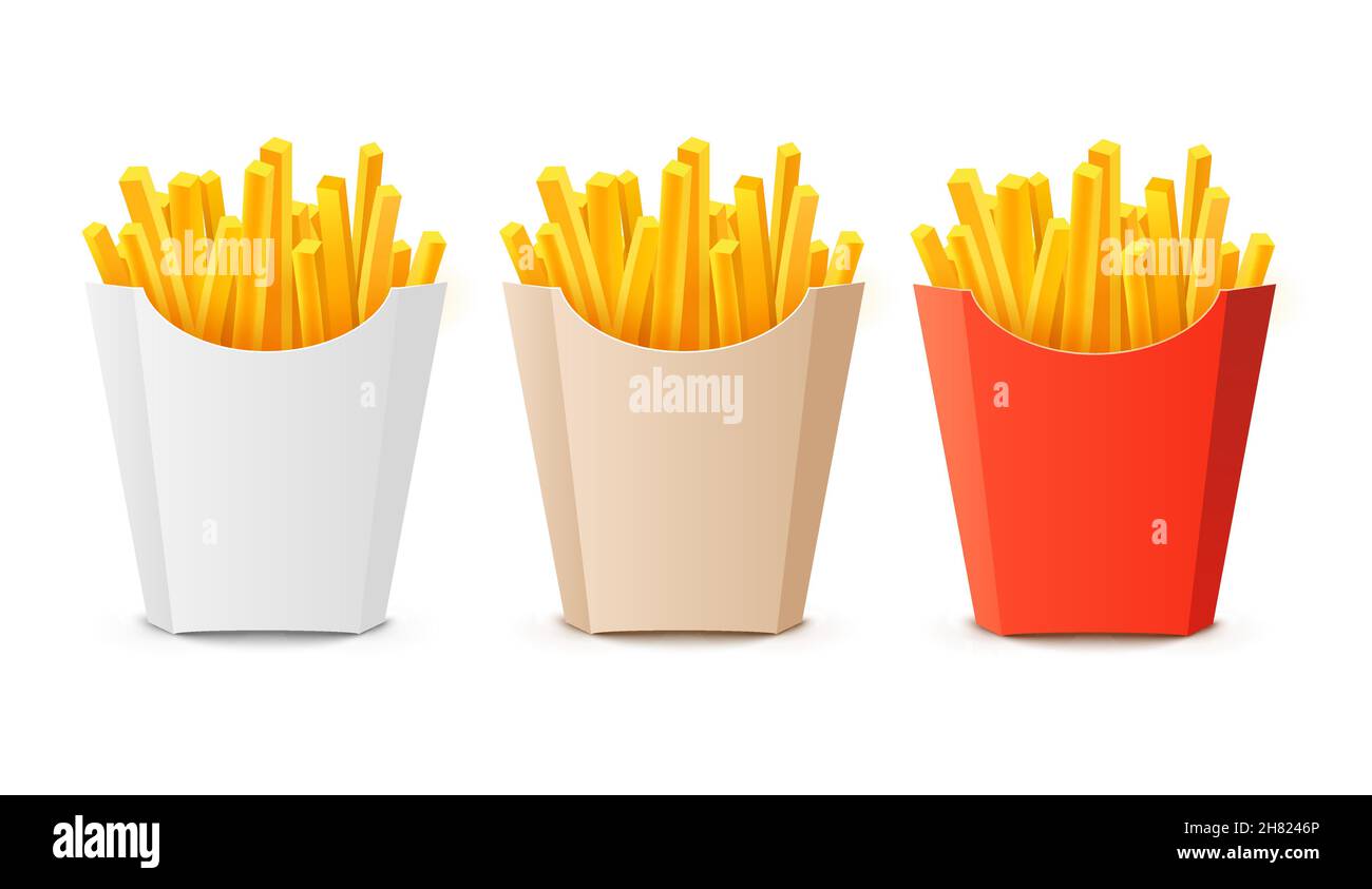 French potato pack box. Cartoon fastfood fry potato isolated ...