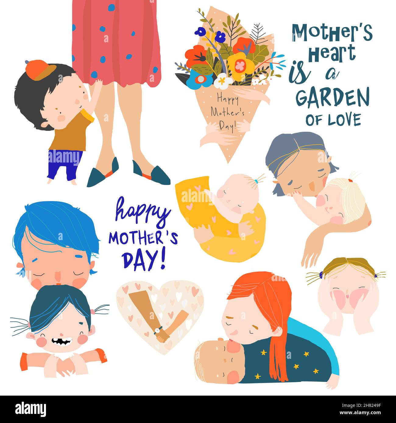 Set of Cute Illustrations for Mothers Day in Cartoon Style Stock Vector ...
