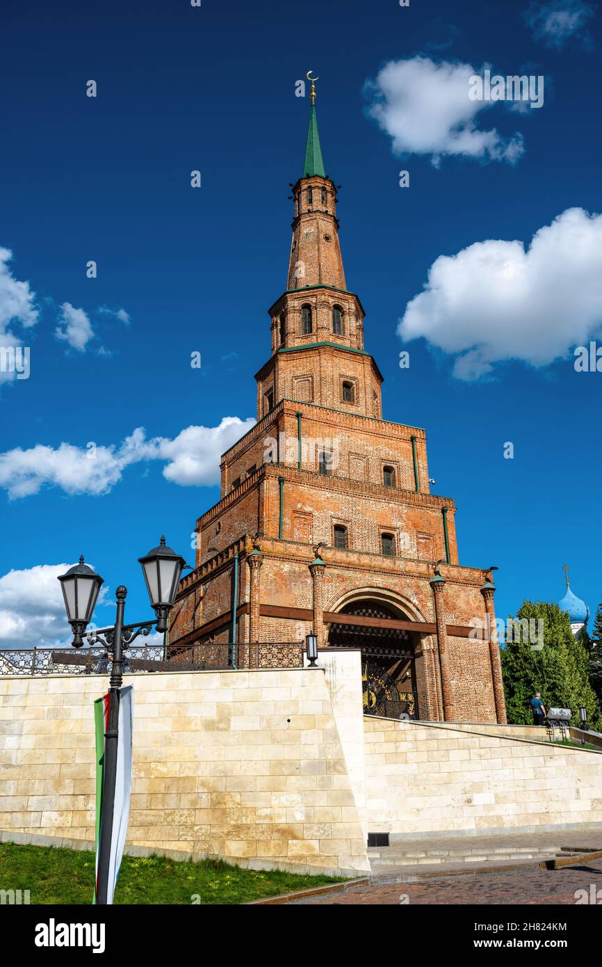 Kazan Kremlin, Tatarstan, Russia. Leaning Suyumbike Tower is famous ...