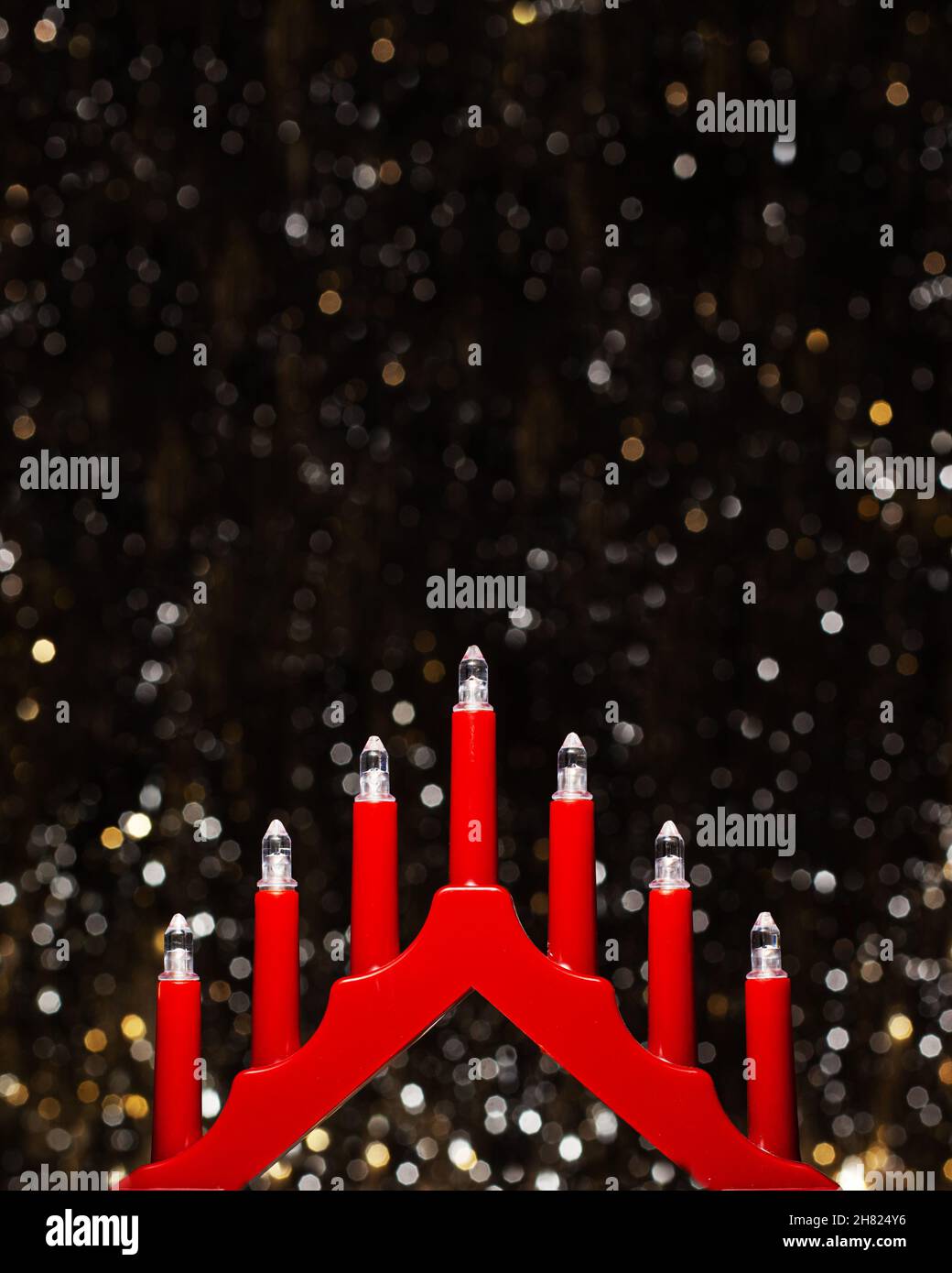 Christmas decorations view of red candle lights bridge on dark ...