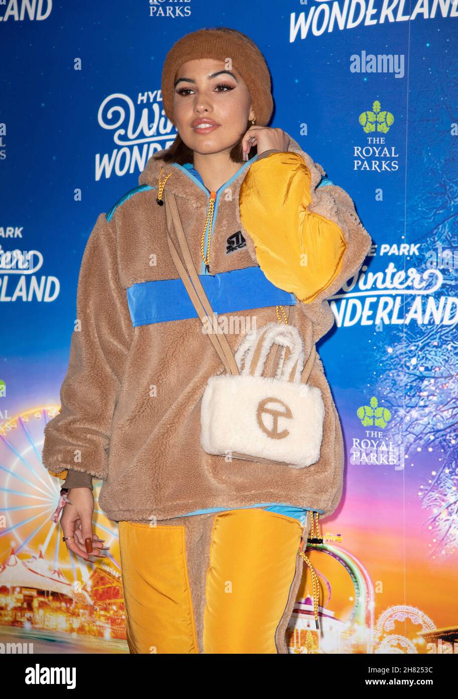London, UK. Singer Mabel at the VIP Preview evening of Hyde Park Winter ...