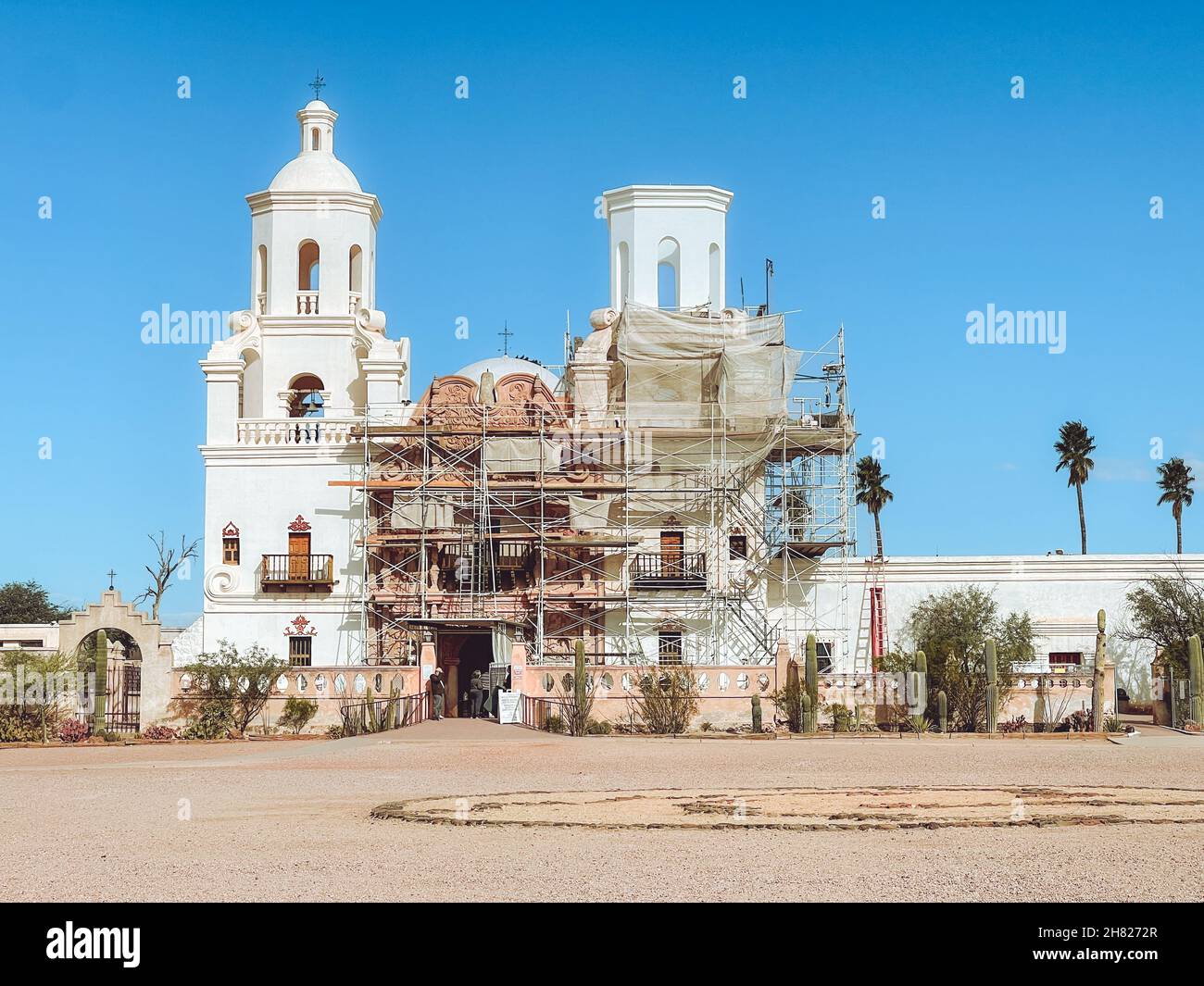 Mission San Xavier del Bac in Tucson with scaffolding Stock Photo - Alamy
