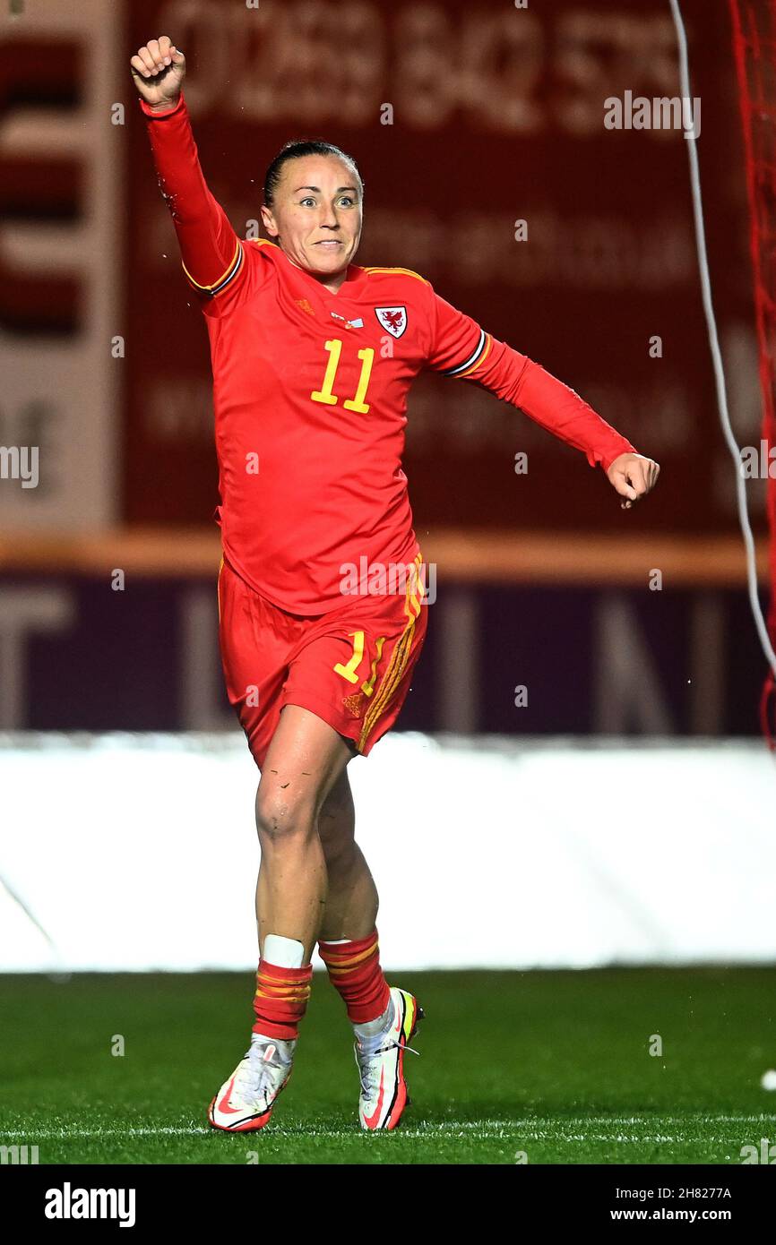 Natasha Harding #11 of Wales Women celebrates scoring her side's fifth ...