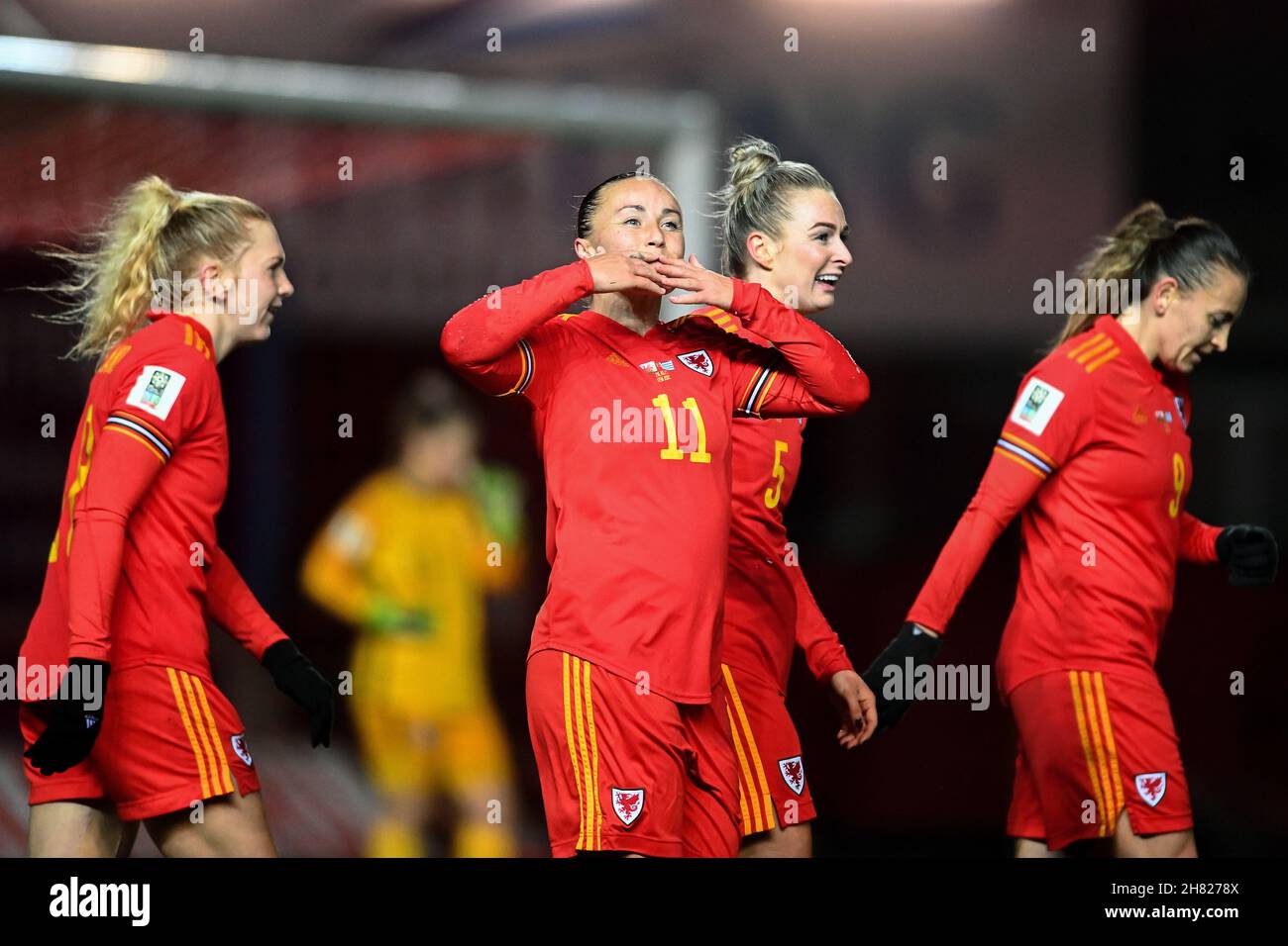 Natasha Harding #11 of Wales Women celebrates scoring her side's fifth ...