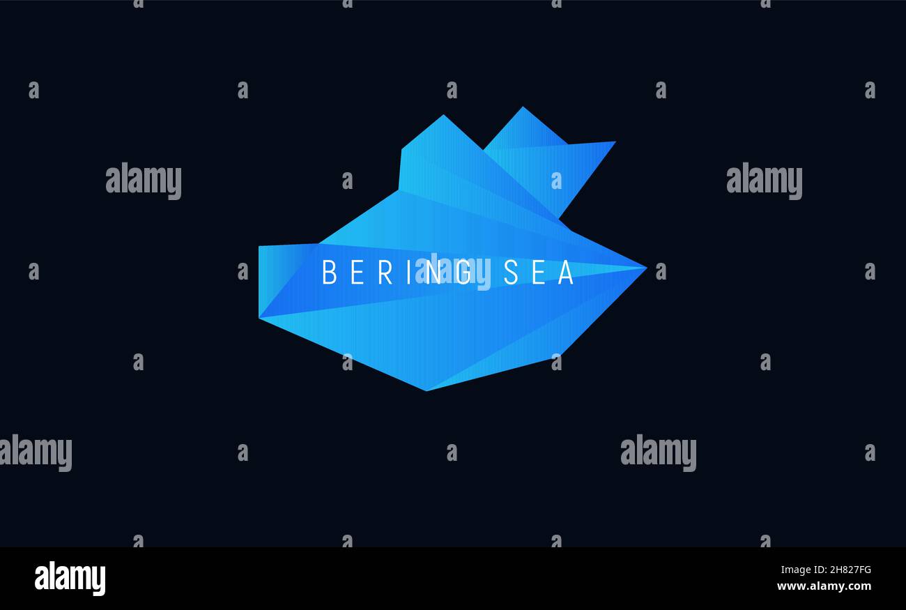The Bering Sea, paper origami shape, geographic map, low poly graphic ...