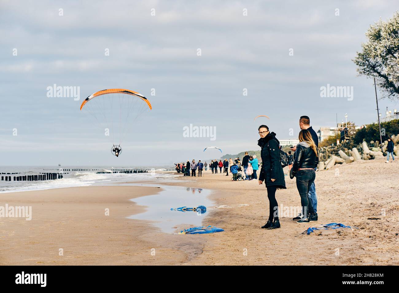 SARBINOWO, POLAND - Oct 15, 2017: A sandy beach in Sarbinowo, Poland ...