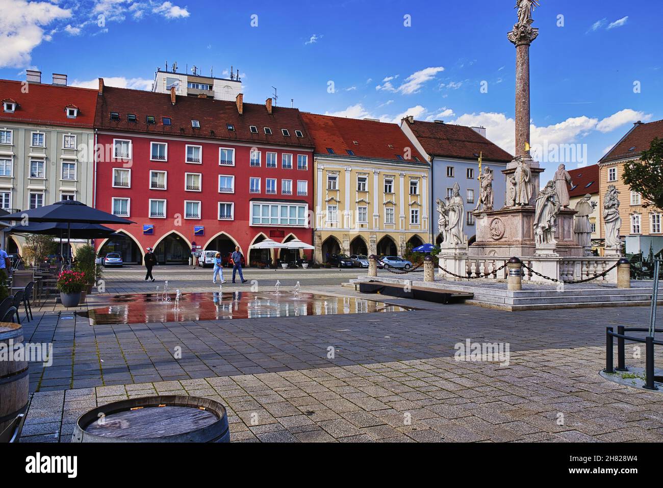 WIENER NEUSTADT, AUSTRIA - Jul 27, 2020: A modern fountain in front of ...