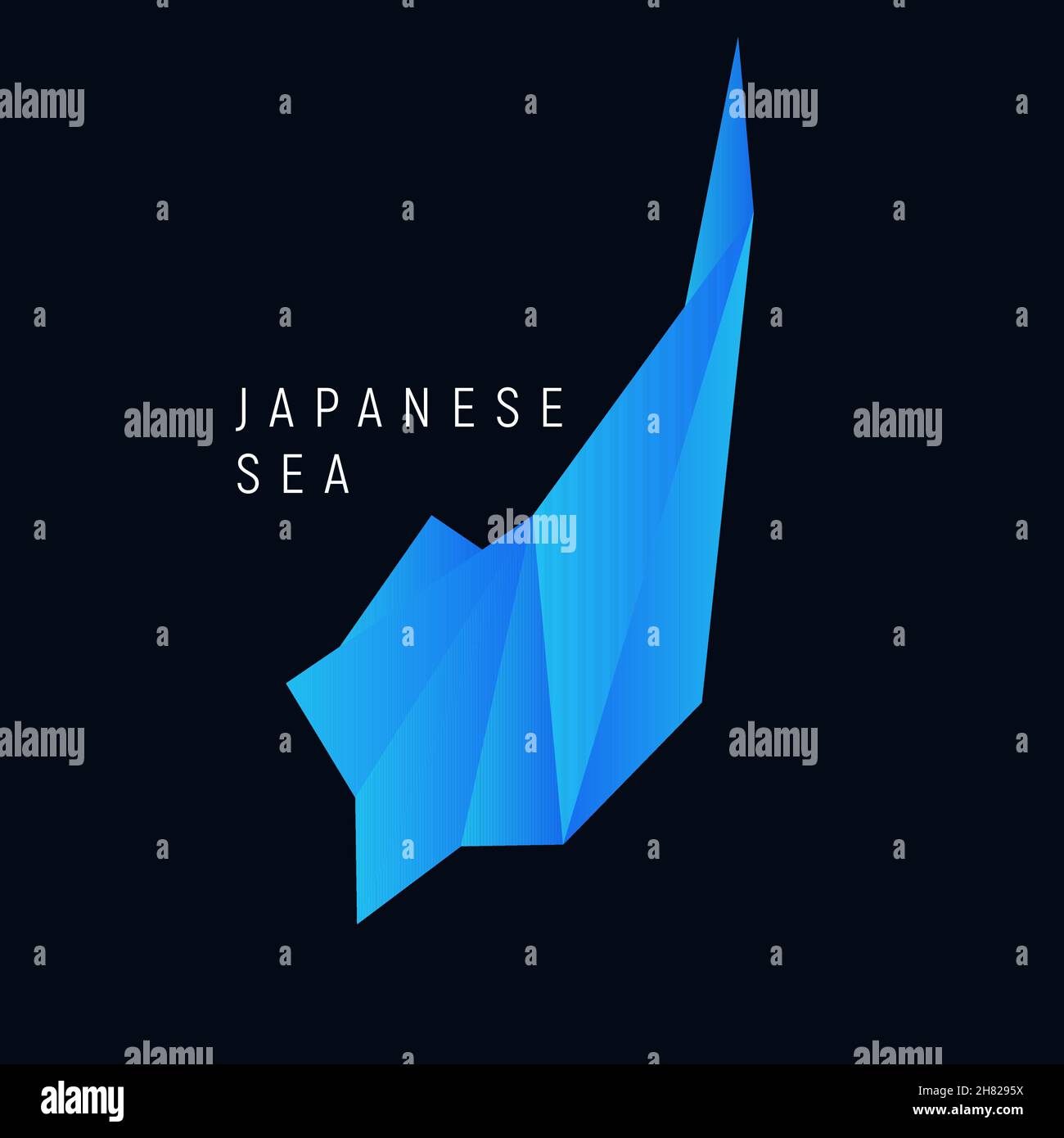 The Japanese Sea, paper origami shape, geographic map, low poly graphic ...