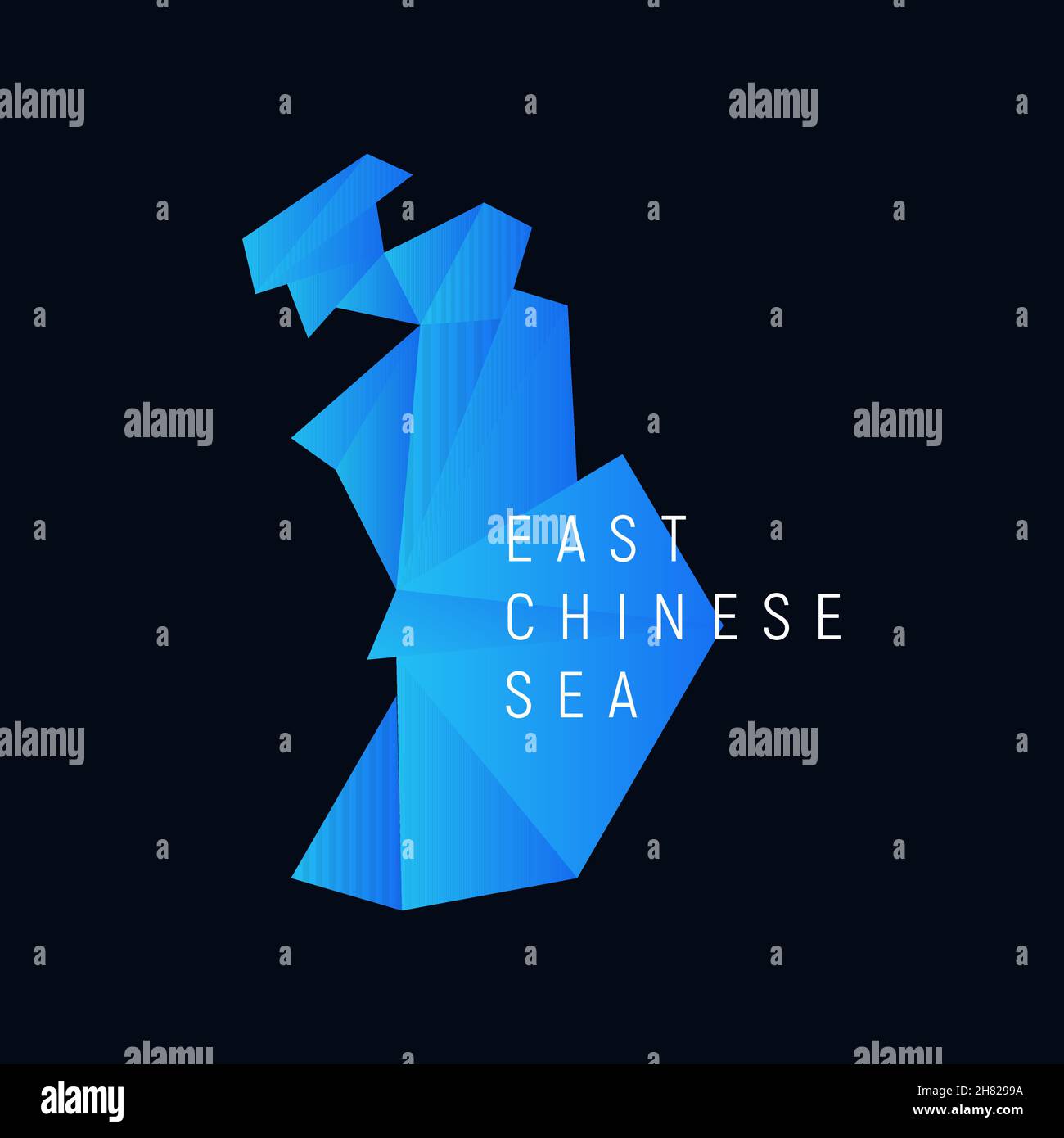 The East Chinese Sea, paper origami style, a geographic map, low poly ...