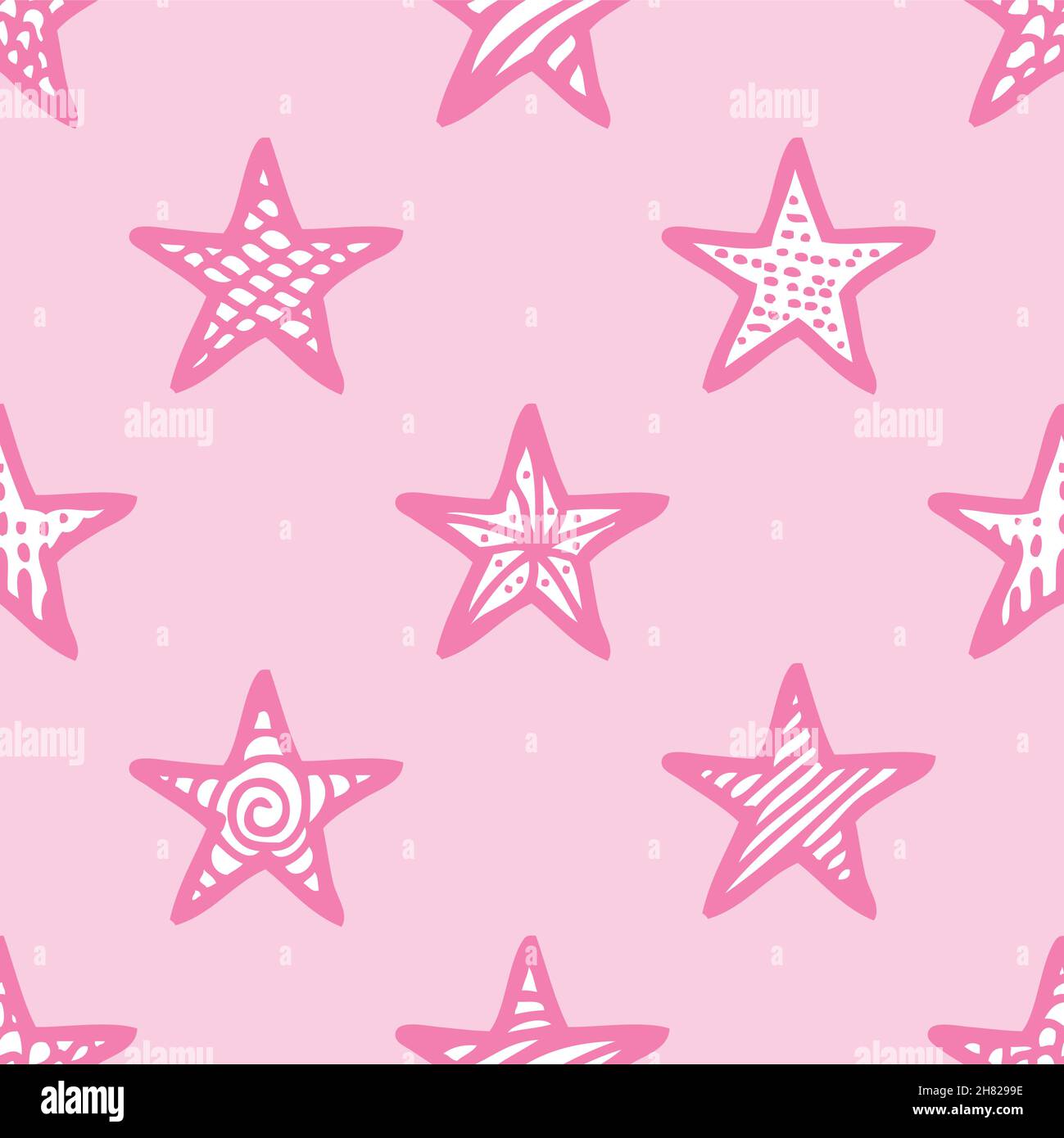 Hand drawn pink seamless pattern with doodle stars Stock Vector Image ...