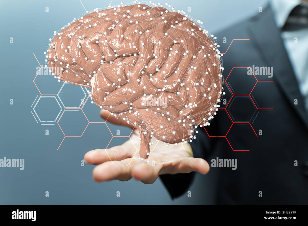 3D rendering of a brain hologram on a computer scientist's palm ...