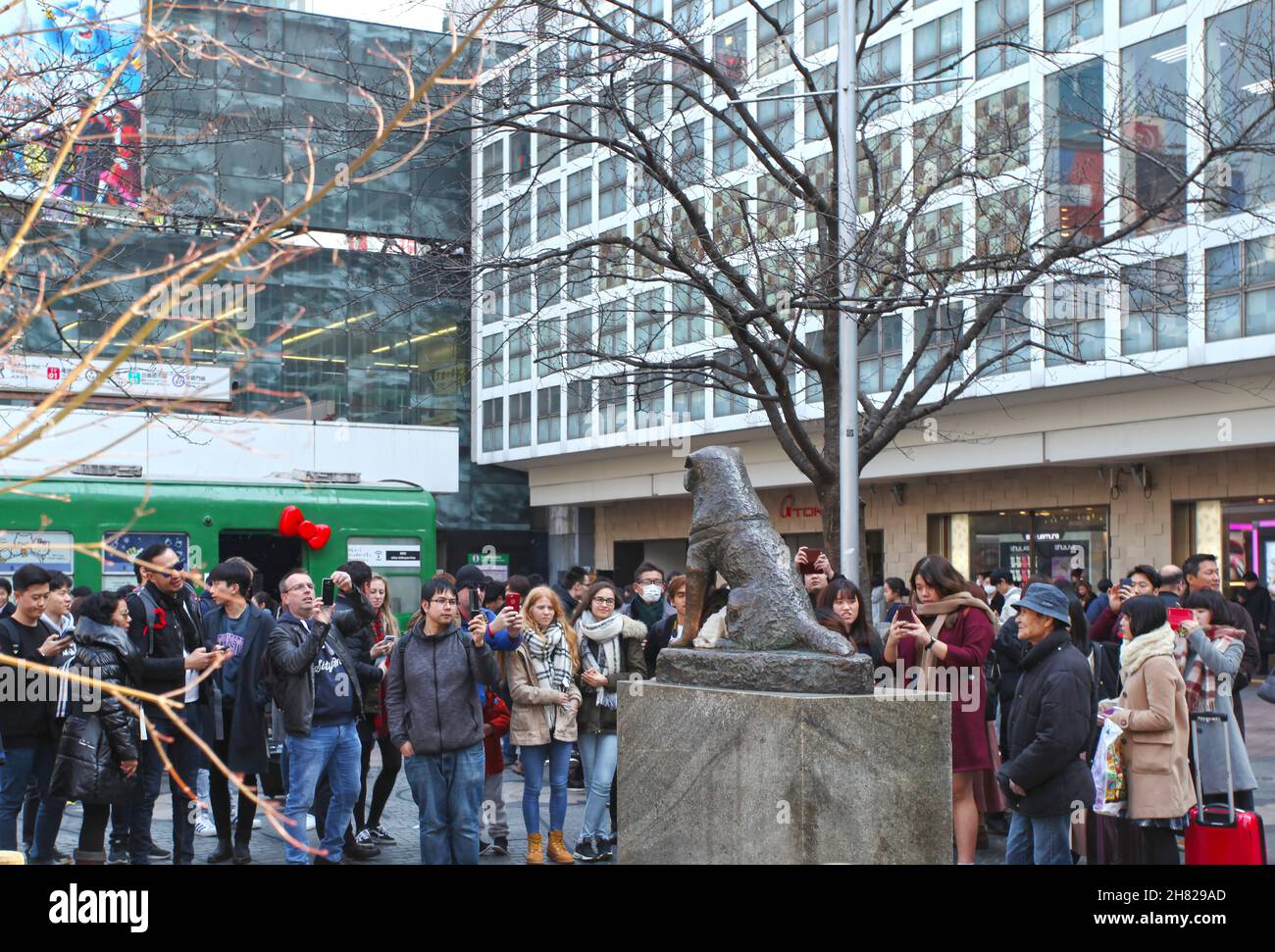 The statue of Hachiko, the loyal dog in Shibuya beside Shibuya Crossing ...