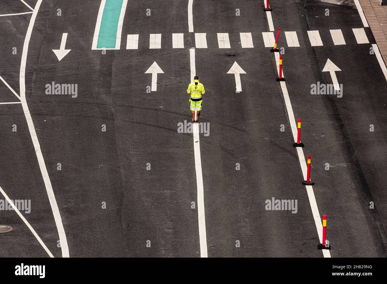 Strömstad, Sweden - July 31 2021: Person standing on a white line ...