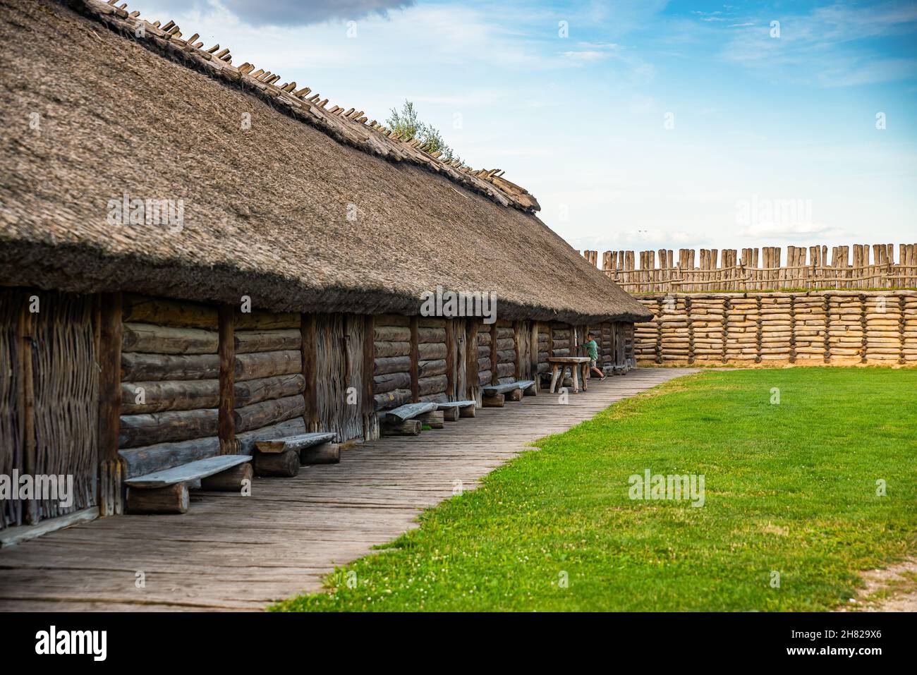 Biskupin, Poland - August 09, 2021. Archaeological site and a life-size ...