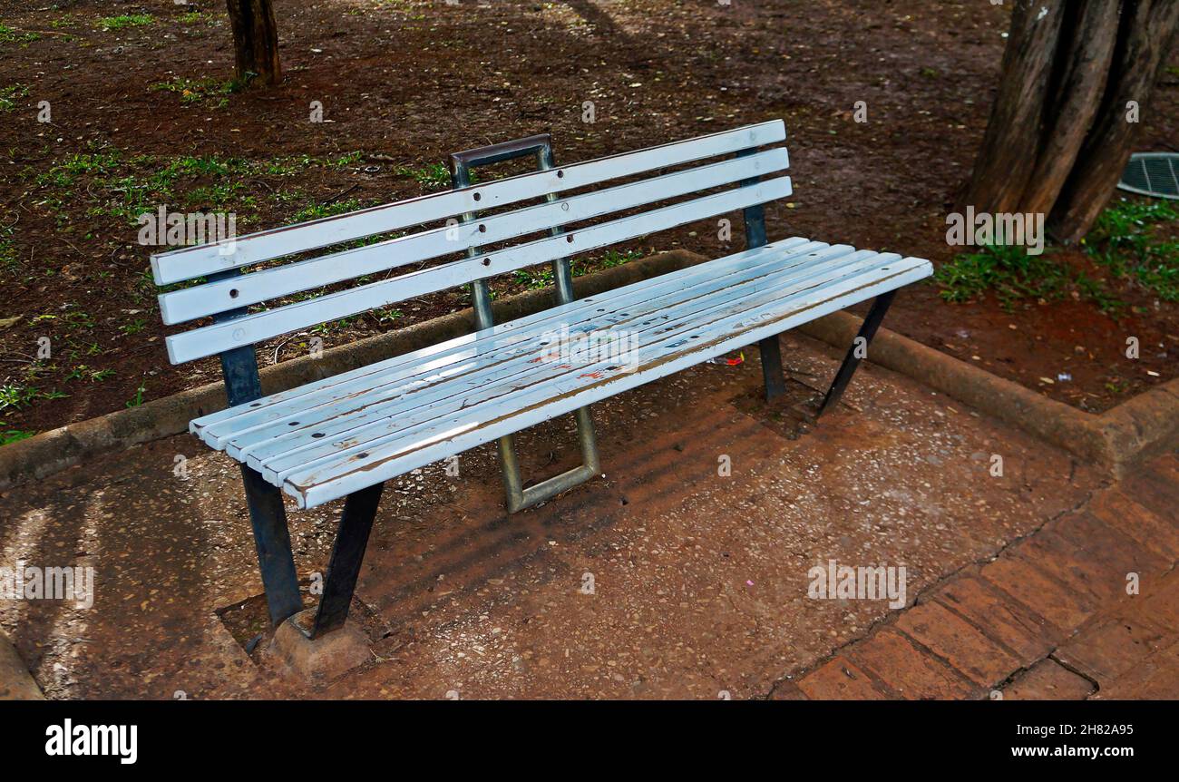 Wooden bench on public square, Belo Horizonte, Brazil Stock Photo - Alamy
