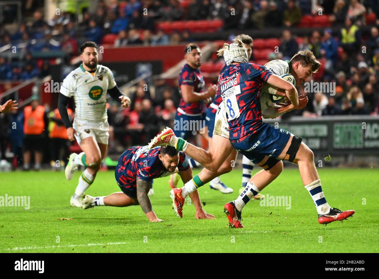 Bristol, UK. 26th Nov, 2021. George Furbank of Northampton Saints gets ...